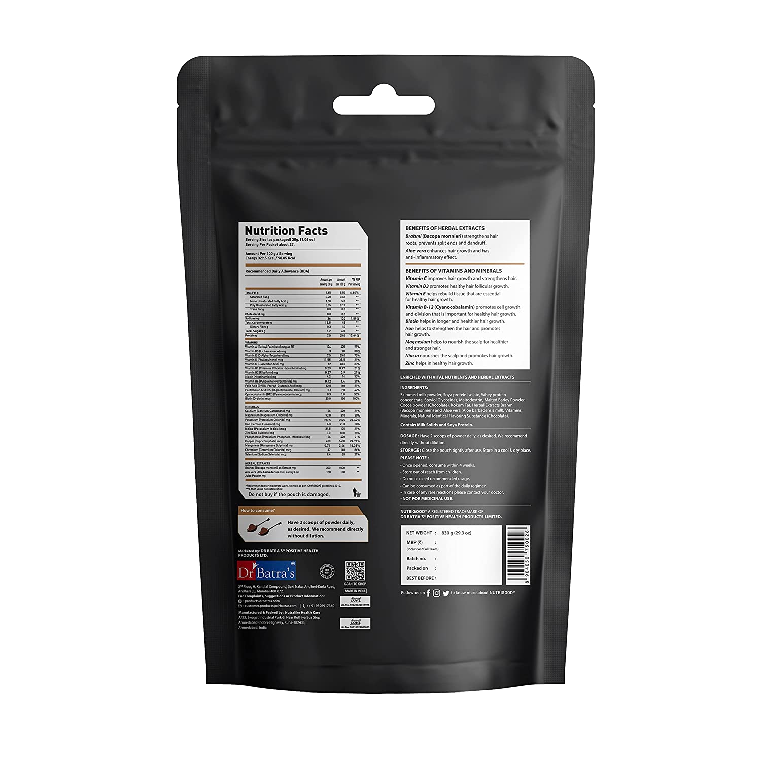 Dr Batra's NutriGood+ Hair Care Nutraceutical Pouch (Pack of 2) | Choc